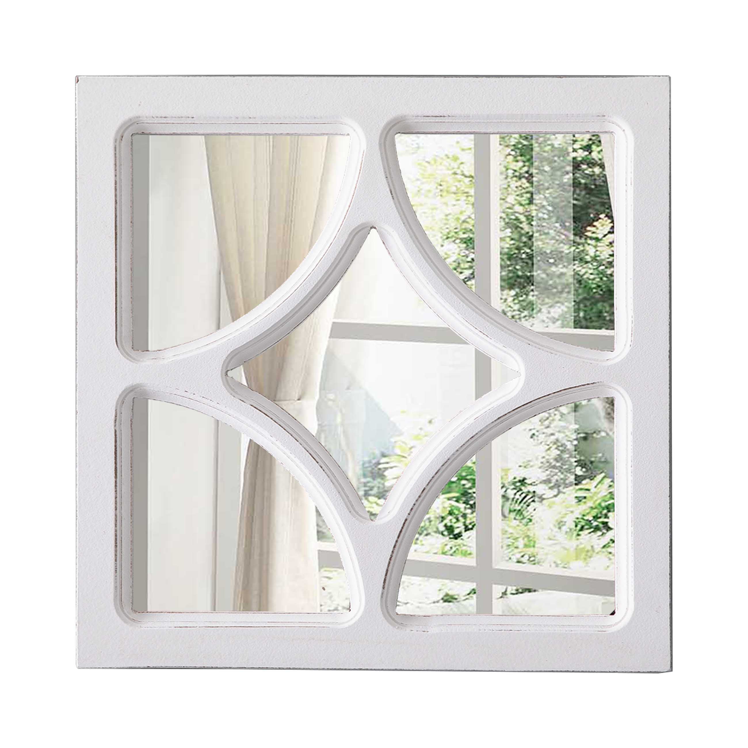 Rustic Small Rhombus Mirror 11.8 Inch, Wall Hanging Distressed White ...