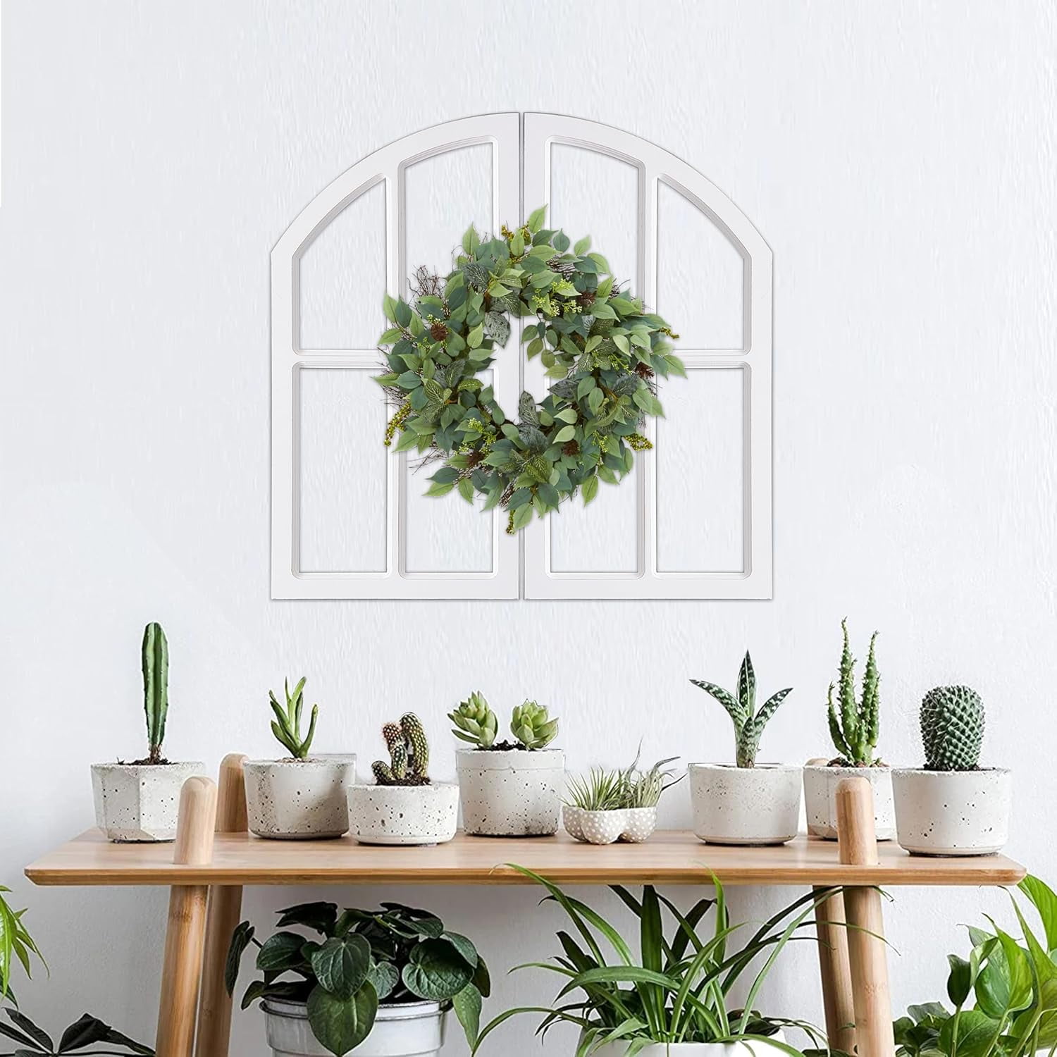 Sintosin Rustic White Arch Window Frame 30 inch, 2 Pcs Hanging ...