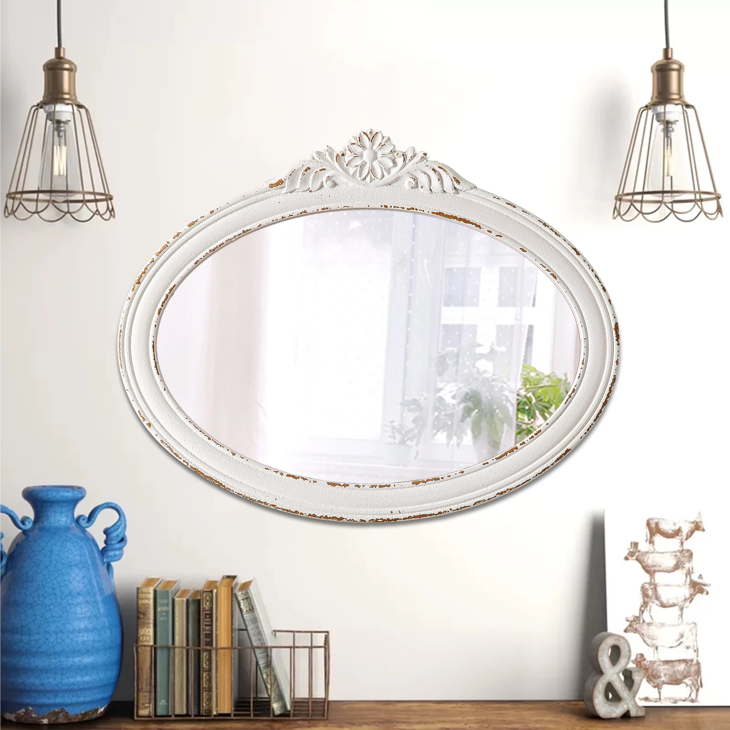 Free Shipping! Sintosin Rustic White Mirrors for Wall, Handmade Finish ...