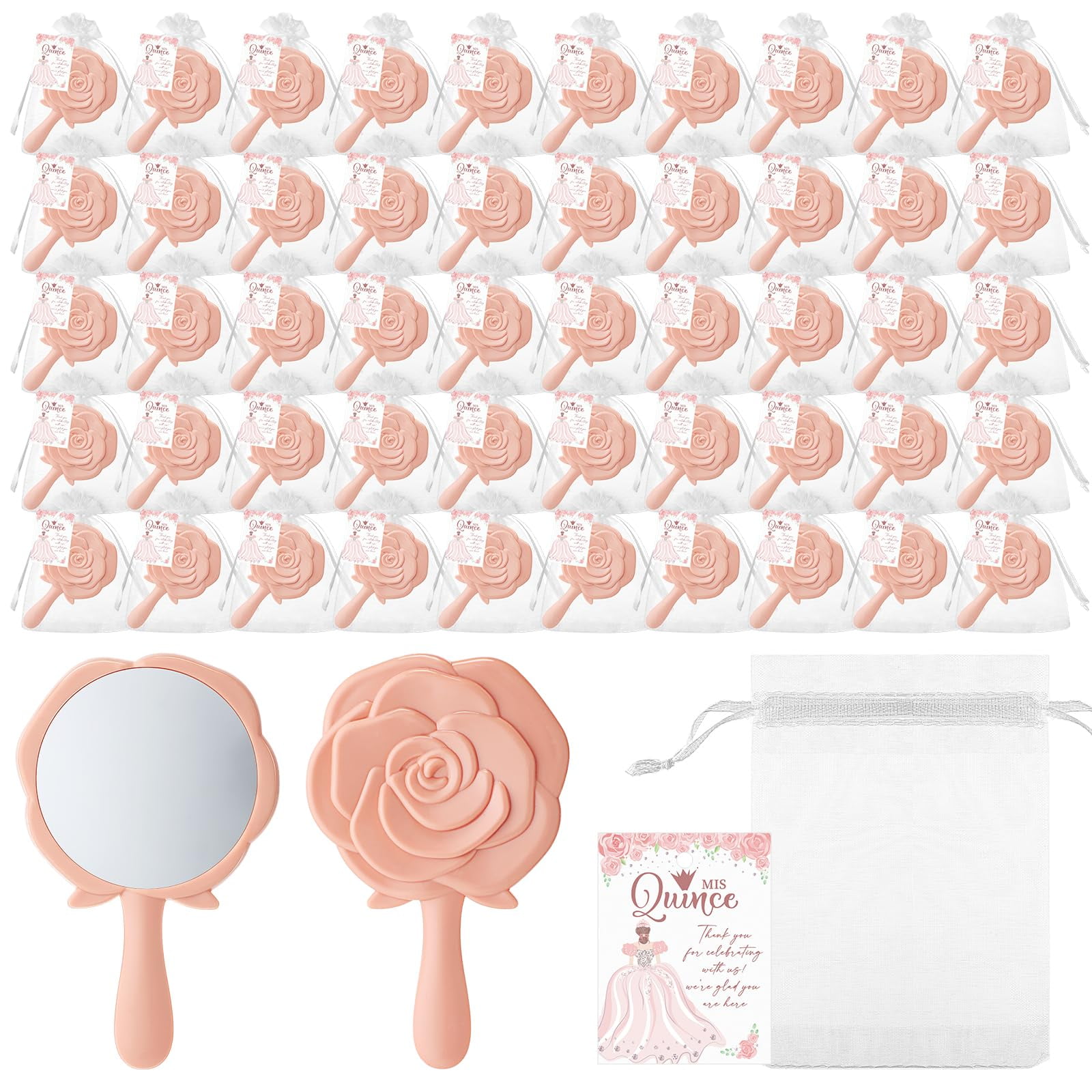 Sintuff 50 Sets Quinceanera Party Favors for Guests Rose Design Compact ...