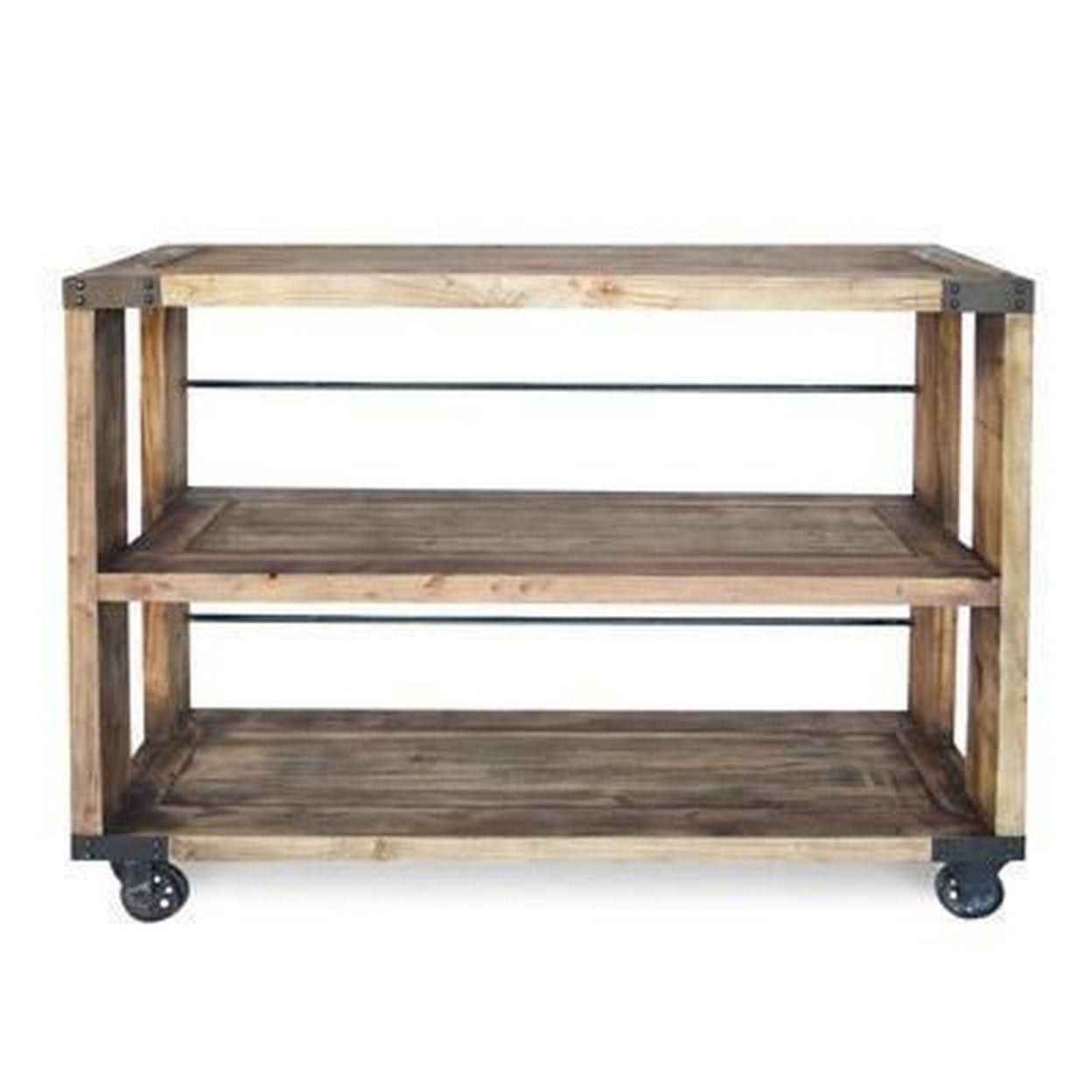Sinu 47 Inch Console Table, 2 Shelves, Rolling Wheels, Reclaimed Brown ...