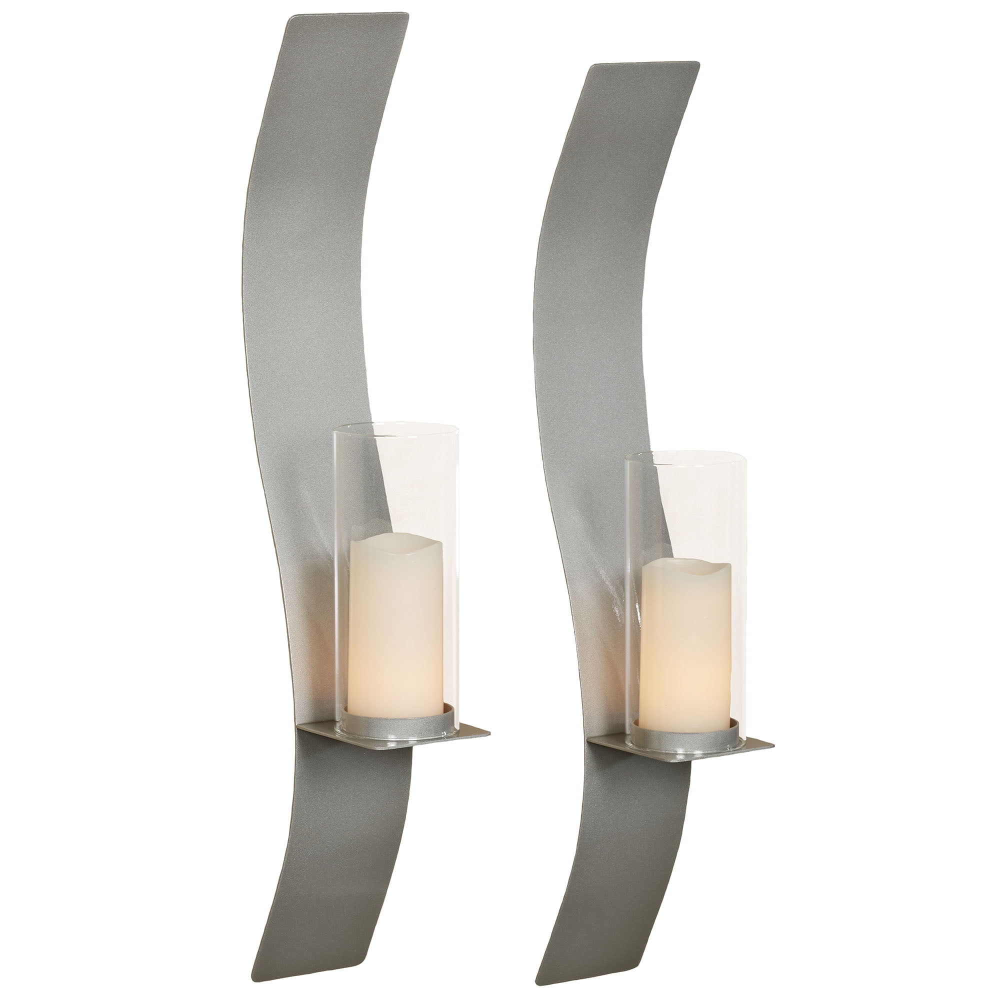 Sinuous Wall Sconce Pair Silver - Handcrafted Steel - Glass Hurricane ...