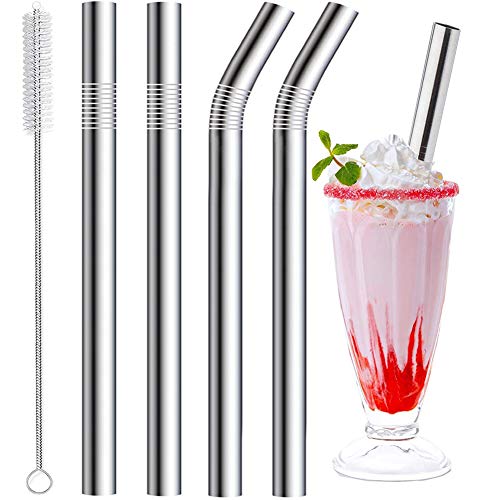4 SUPER WIDE Stainless Steel 9.5" Long x 1/2" Wide Drink Straw Smoothie ...