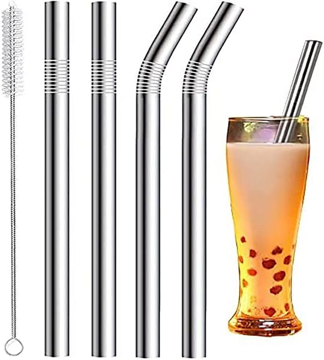 Sinvic 4 Pack Reusable Wide Stainless Steel Straws (10.5'' & 8.5 ...