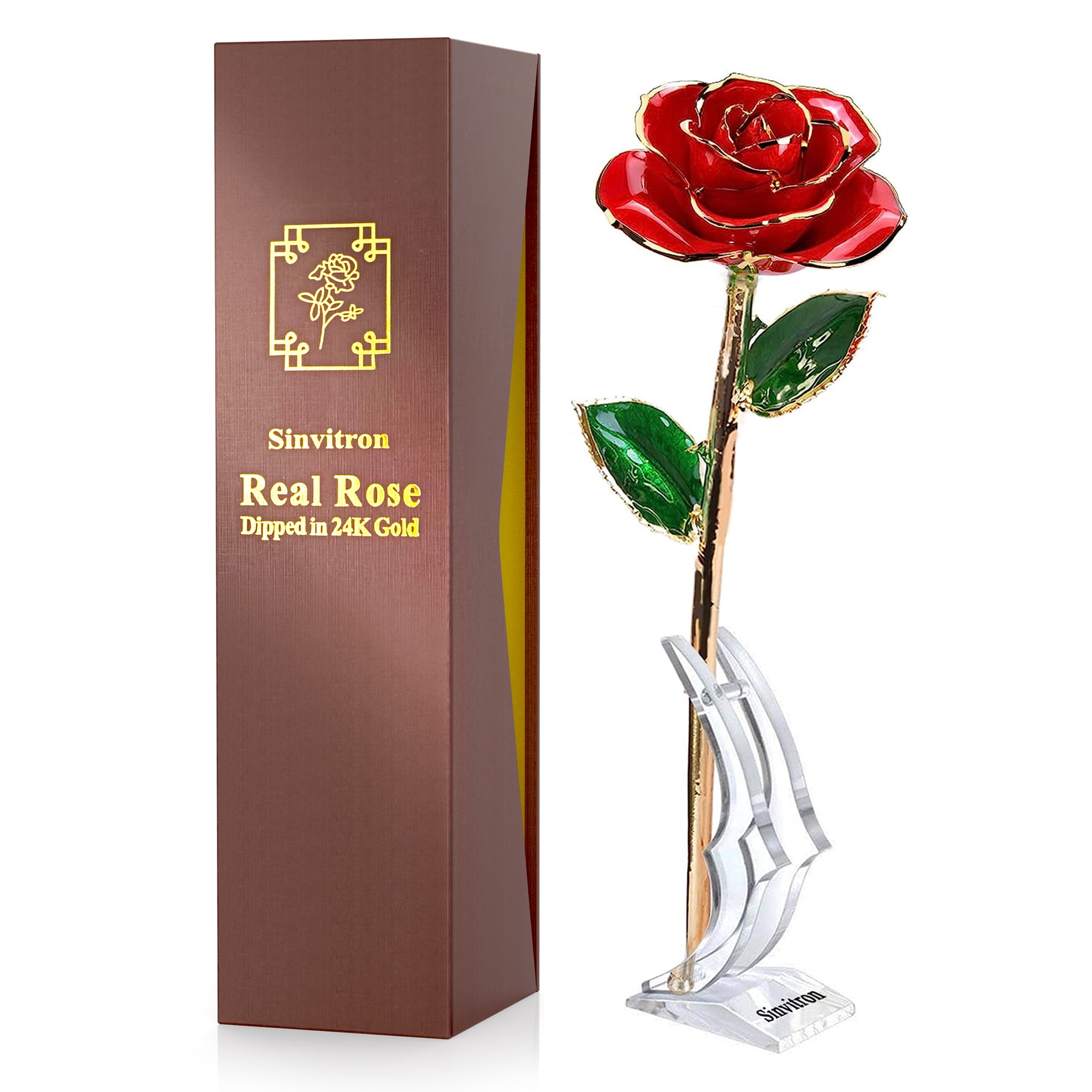 Sinvitron Gold Dipped Rose 24K Real Rose, Long Stem Gold Plated Rose ...