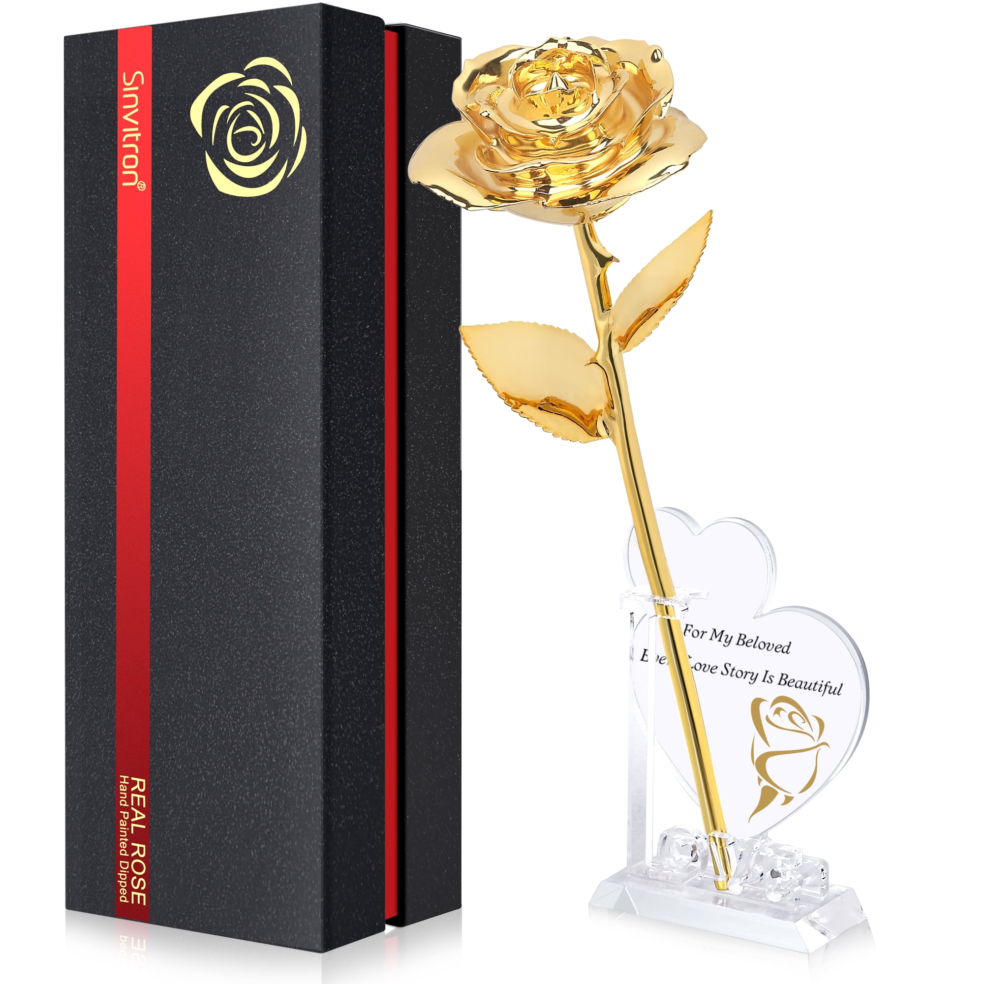 Sinvitron Gold Dipped Rose Real 24K Gold Rose, Long Stem Hand Dipped in ...