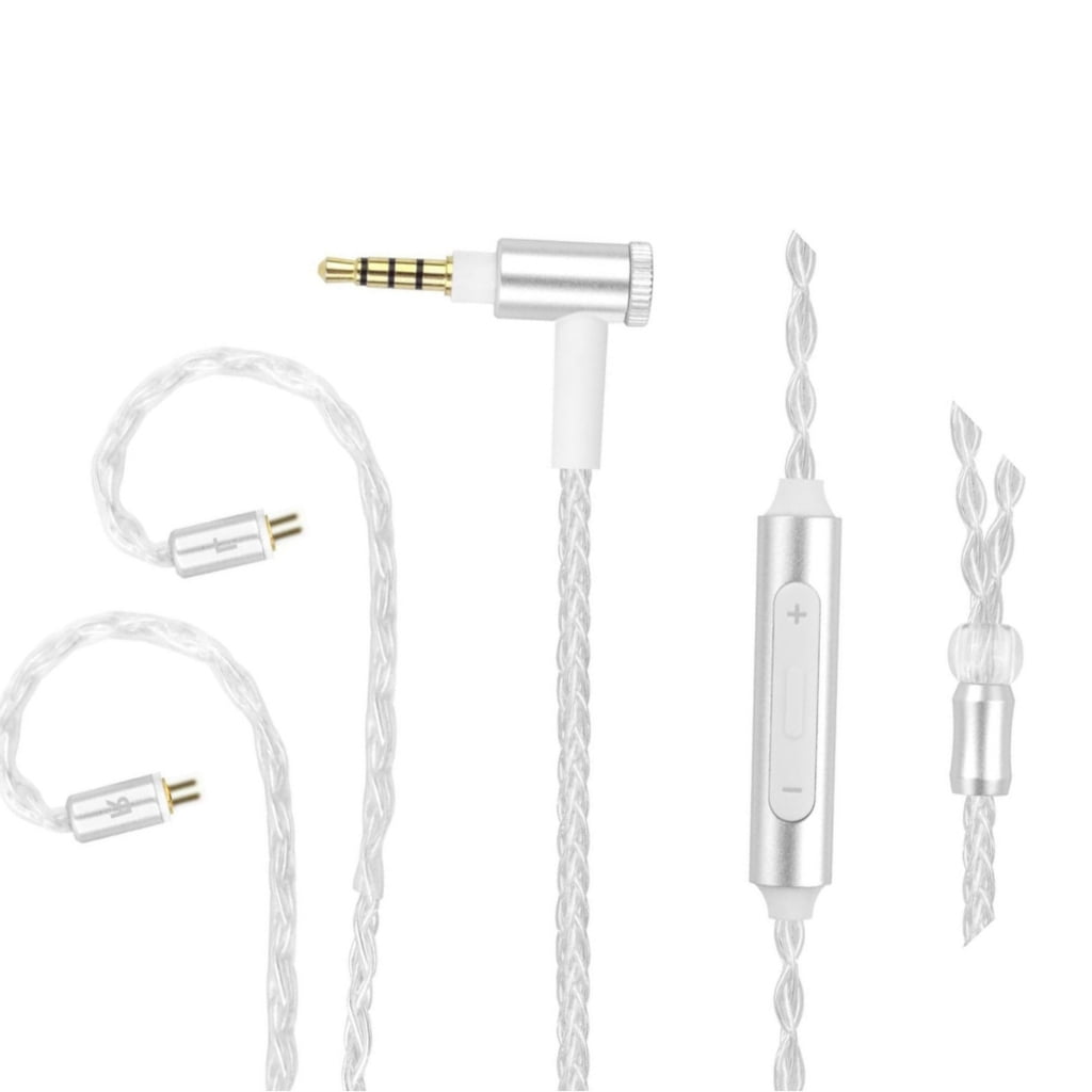 Sinyiin 0.78mm Double PIN Clear Braided Earphone Cable Silver Plated ...