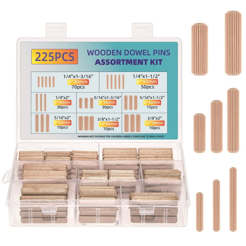 Sinyiin 225Pcs Wooden Dowel Cabinet Drawer Round Grooved Wood Craft ...