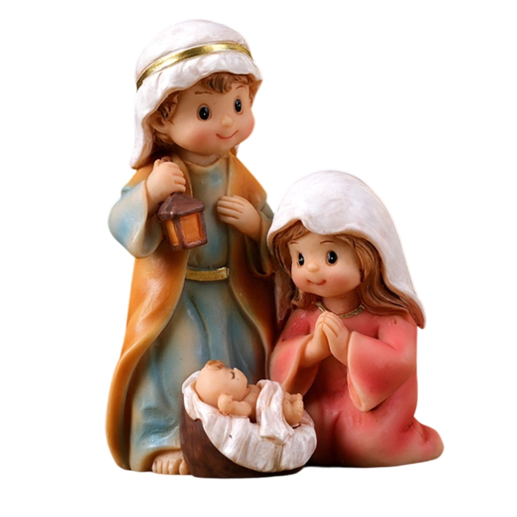 Sinyiin Christmas Tabletop Nativity Scene Resins Statue Family Holiday ...
