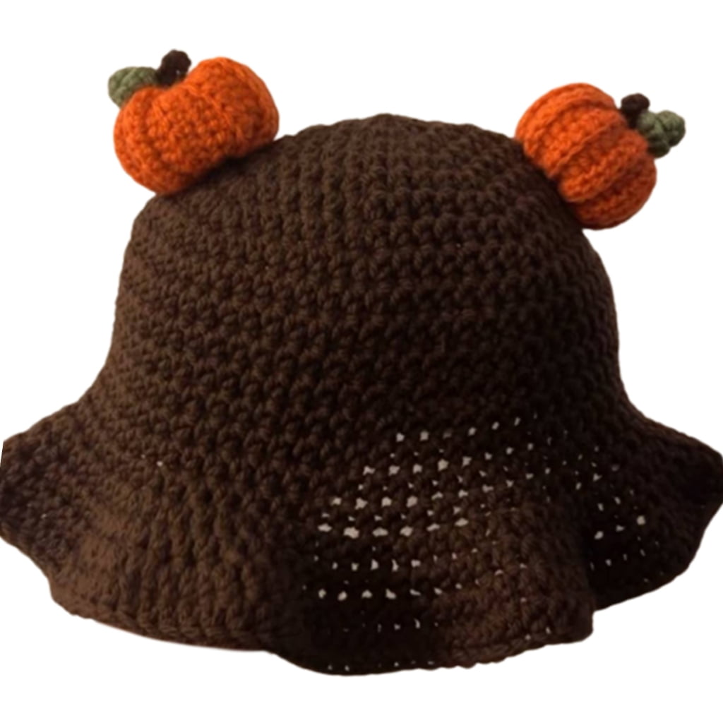 Sinyiin Crochet Pumpkin Bucket Hat Halloween Bucket Hat Crochet Pumpkin ...