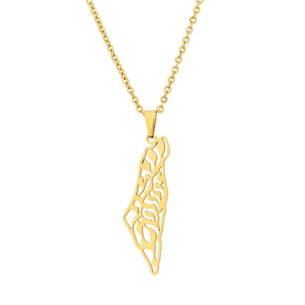 Sinyiin Hollow ISR PS Map Pendant Necklace Country Geography Stainless ...