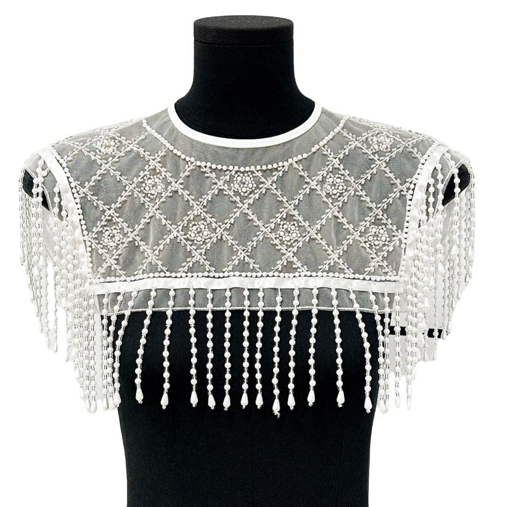 Sinyiin Lace Beadwork Pearls Fringed Collar Stand Collar Faux Shawl ...
