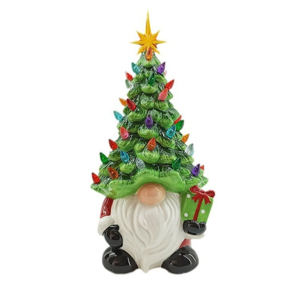 Sinyiin Lighted Christmas Gnomes Decorations, Faceless Old Man Ceramic ...