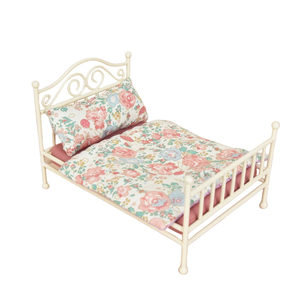 Sinyiin Metal Full Bed Miniature Furniture Set 1:12 Scale Fabric Model ...