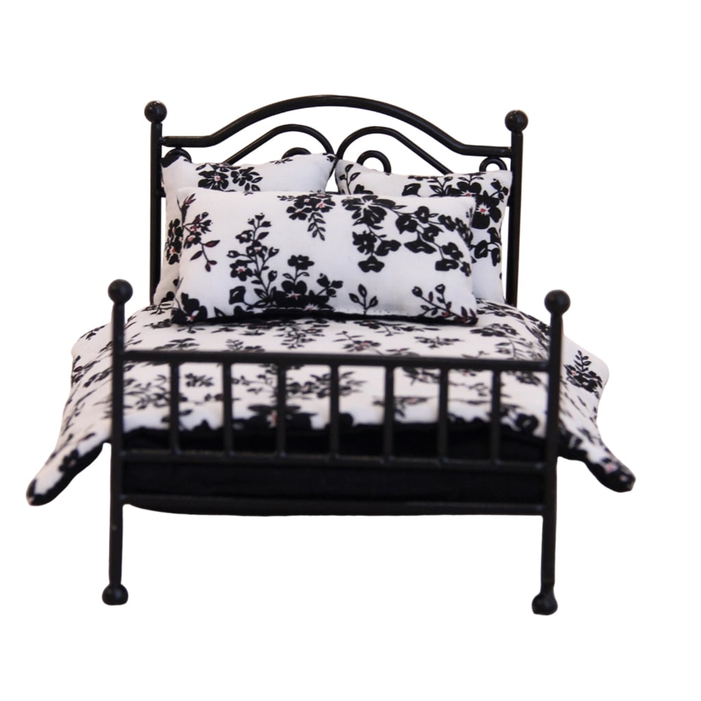 Sinyiin Metal Full Bed Miniature Furniture Set 1:12 Scale Fabric Model ...