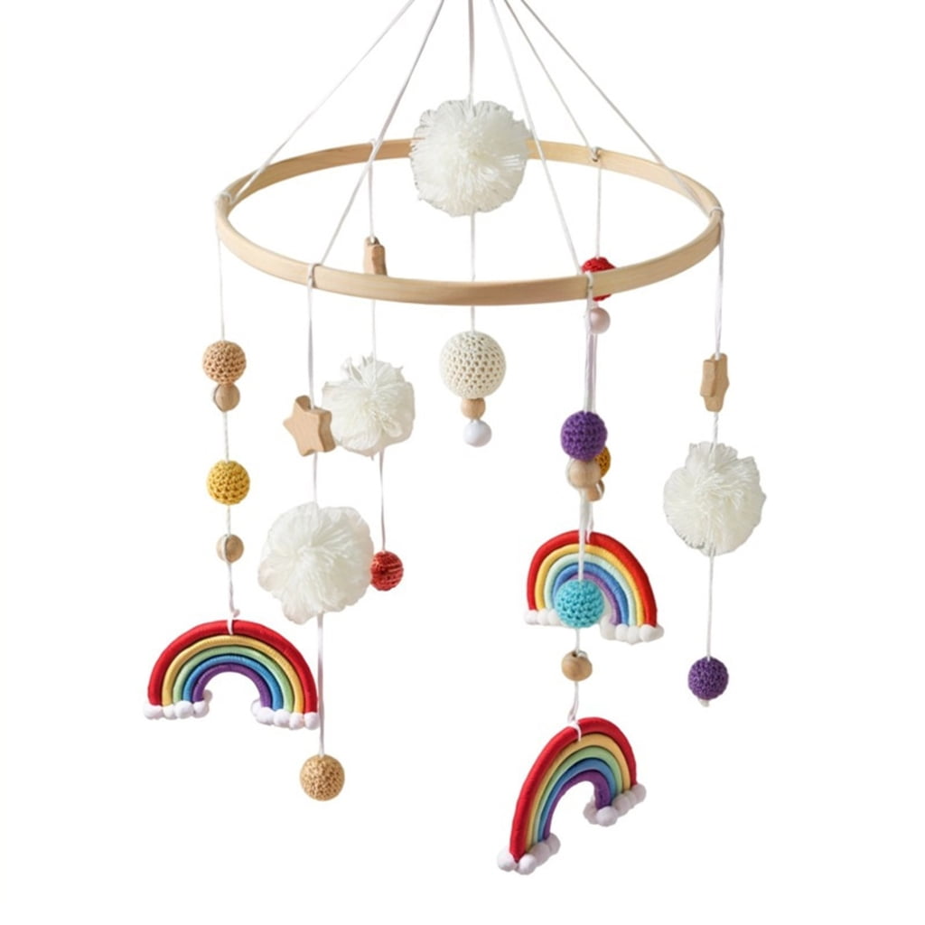Sinyiin Nordic Rainbow Star Crib Mobile Soft Cotton Wooden Baby Bed ...
