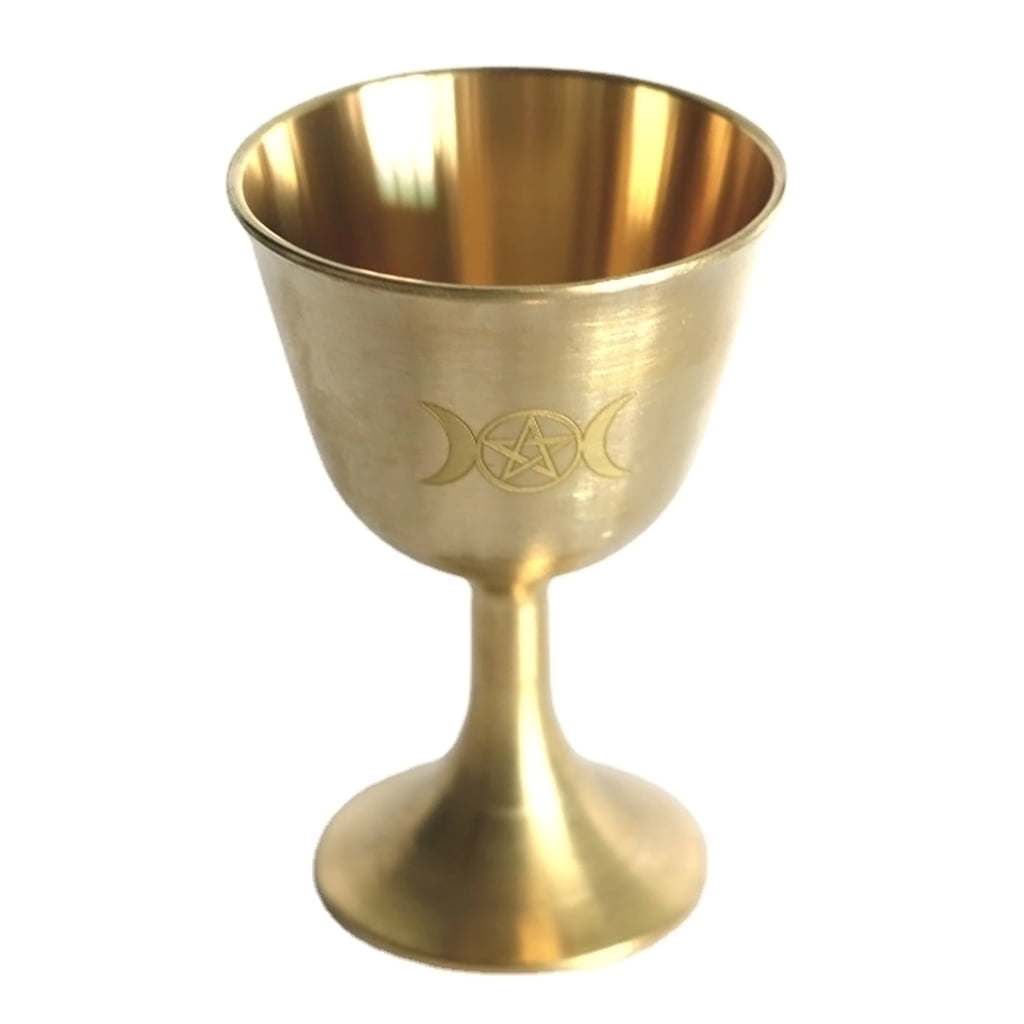 Sinyiin Ritual Cup Altar Goblet Wicca Gold Plating Brass Ceremony Moon ...