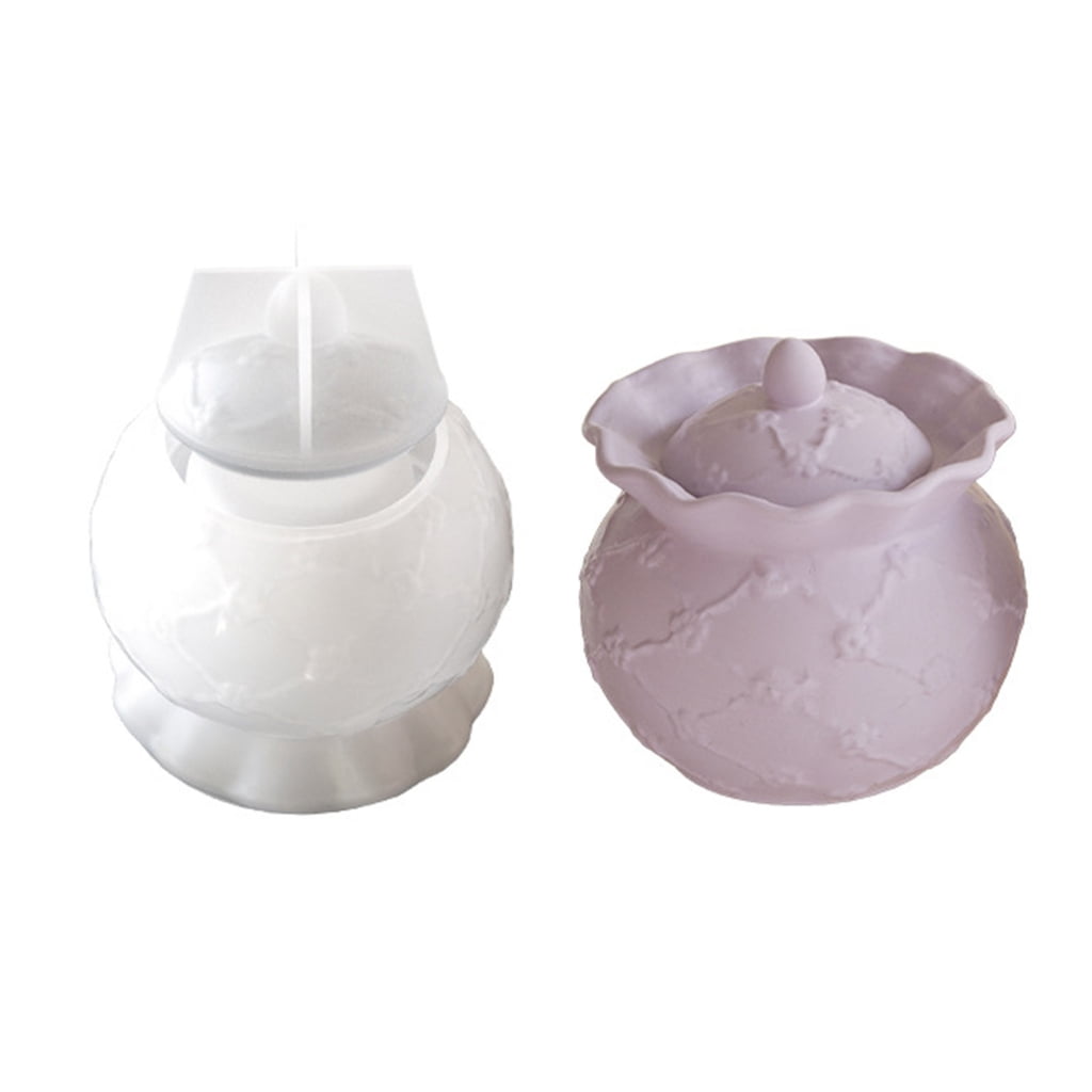 Sinyiin Round Candle Jar Mold with Lid Concrete Gypsum Vessel Silicone ...