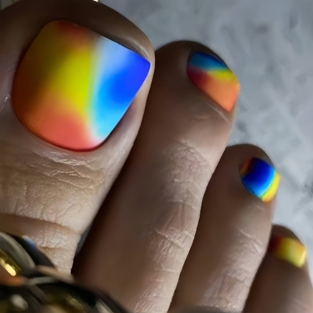 Sinyiin Square Fake Toenails Colorful Gradient Press on Toe Nail ...