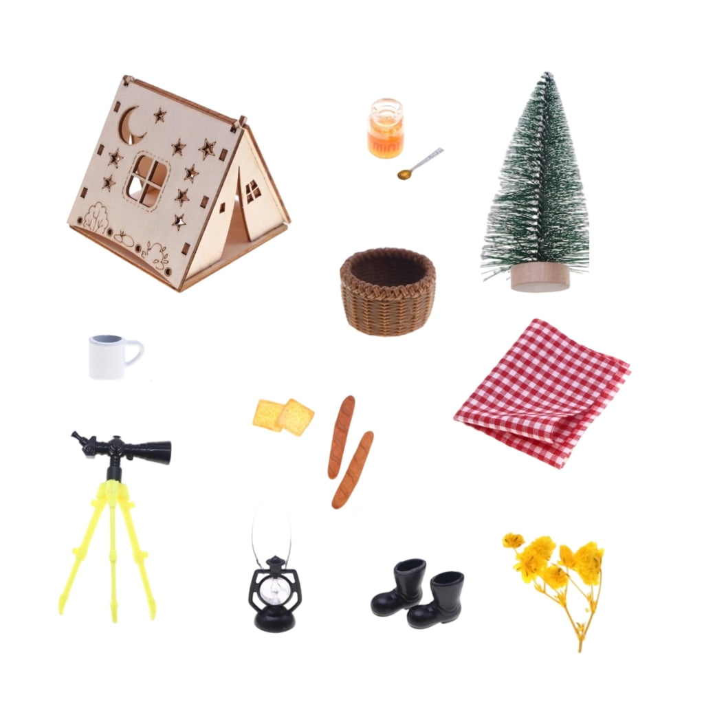 Sinyiin Unpainted Wooden Miniature Tent Craft Kits Doll House Scene ...