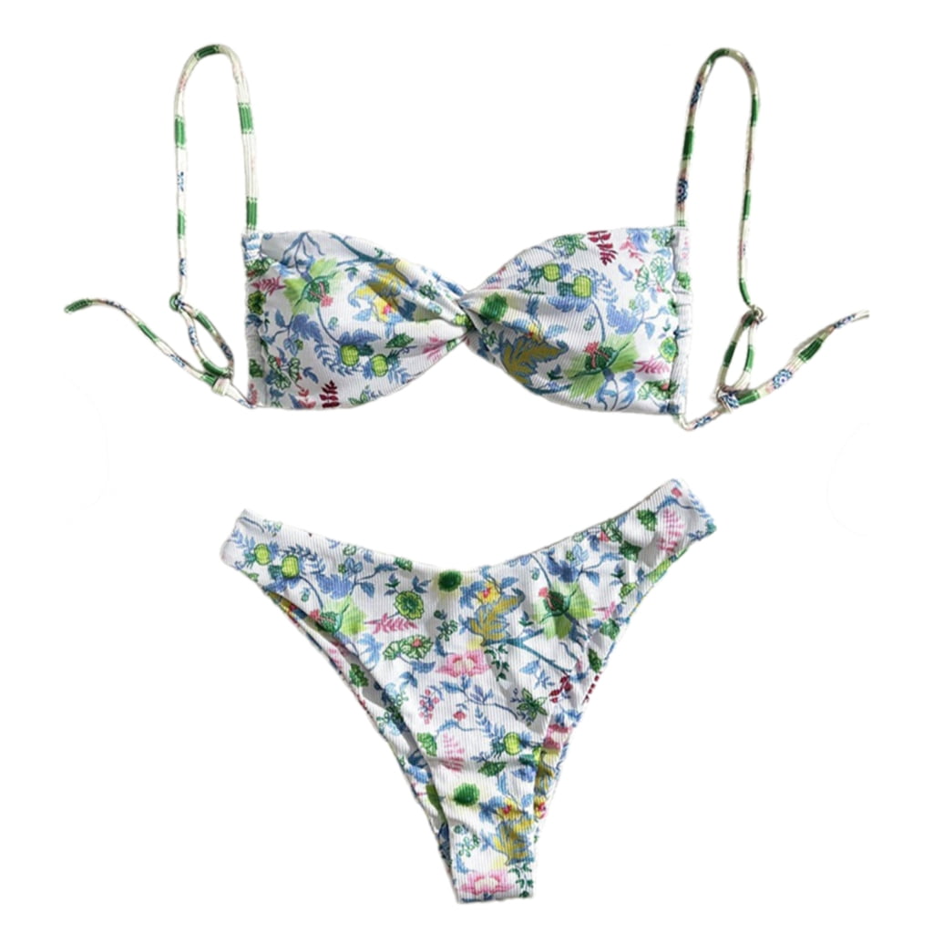 Sinyiin Women Bathing Suit Flower Print Swimwear Two Pcs Split Swimsuit ...