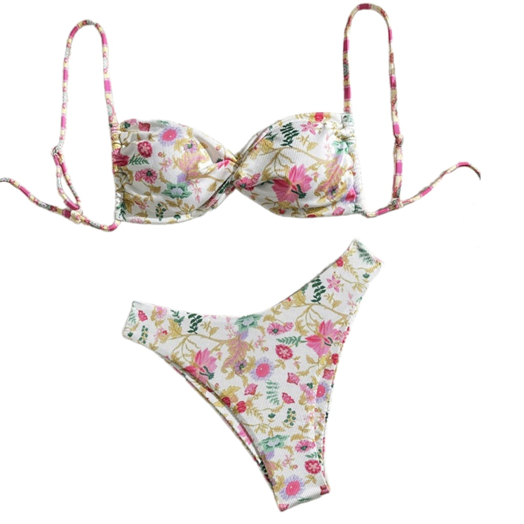 Sinyiin Women Bathing Suit Flower Print Swimwear Two Pcs Split Swimsuit ...