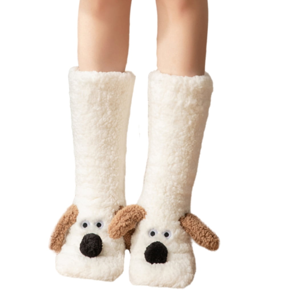 Sinyiin Women Winter Cute 3D Dog Ears Fuzzy Slipper Socks Nonslip Warm ...