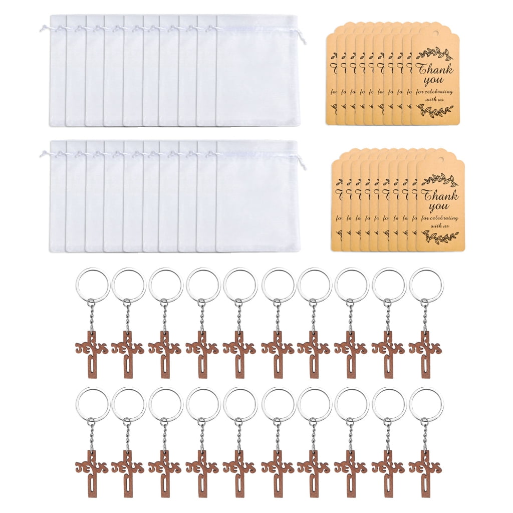 Sinyiin Wooden Crucifix Keychain Set for Baptism Communion Event ...