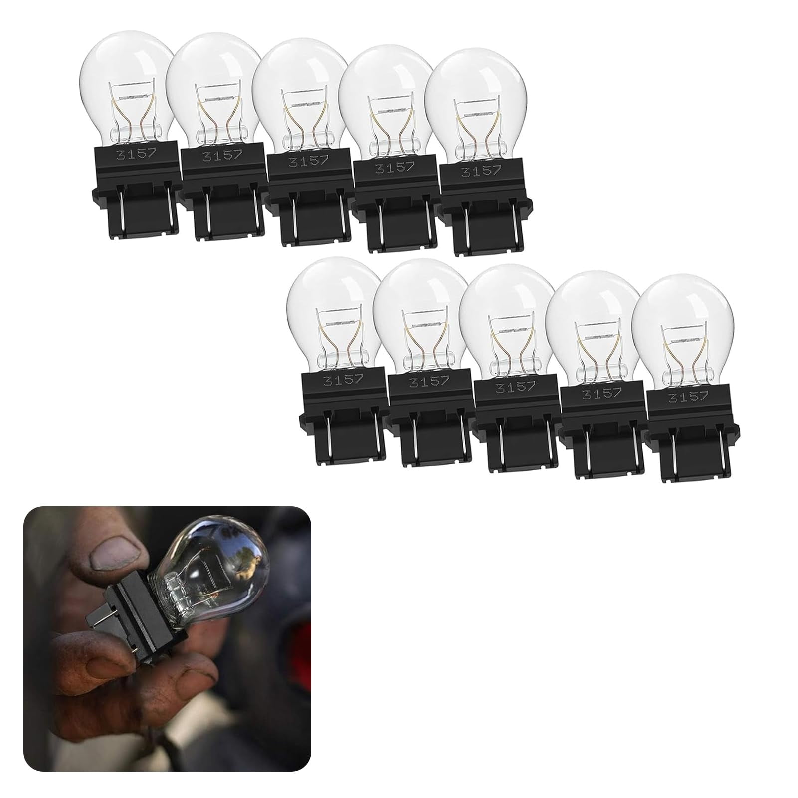 Sinytuto Pack-10 Car Halogen Bulbs, 3157 Brake Light Bulbs, 12V 21W ...
