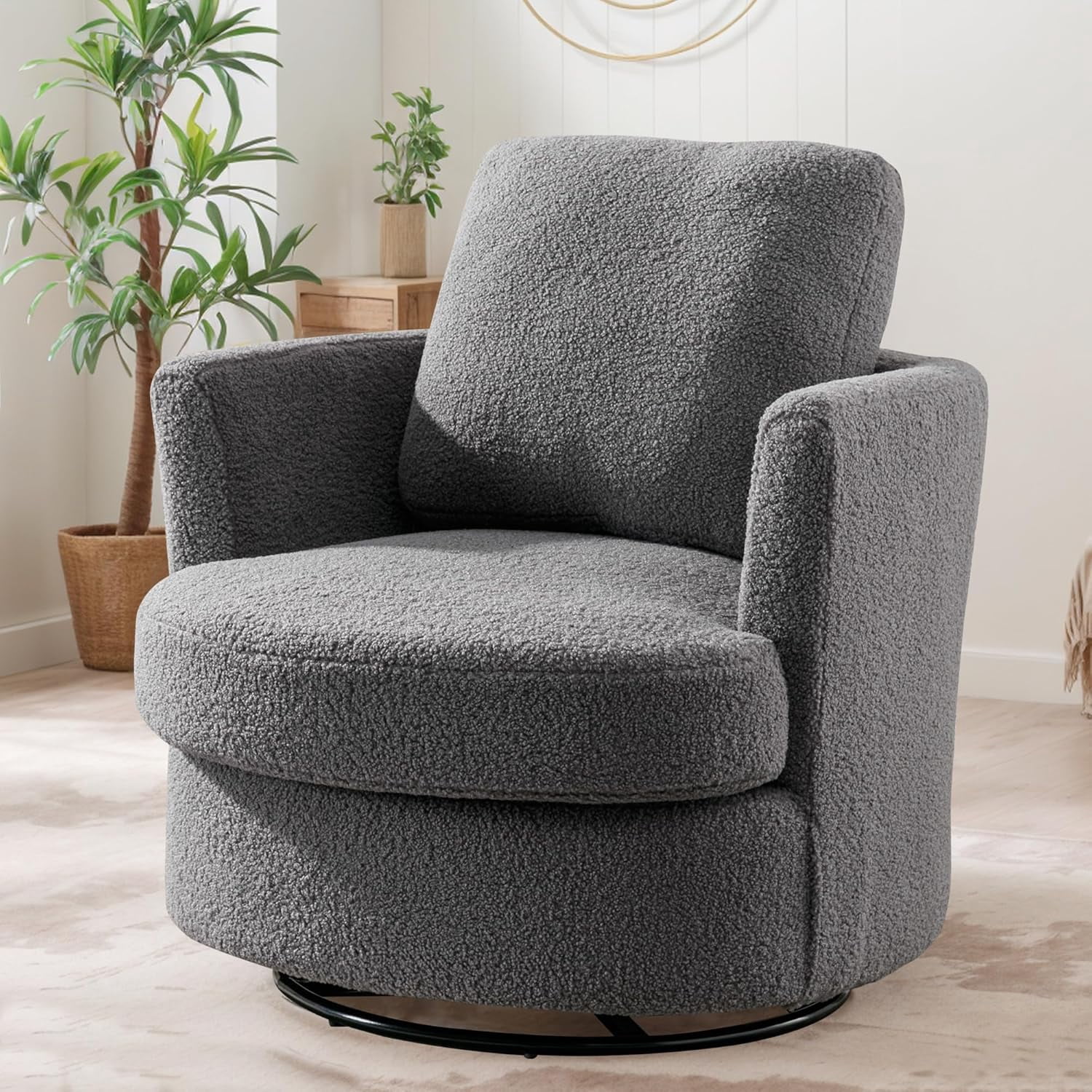 Sinzho & Wiyfun Upholstered Swivel Round Barrel Chair Chenille Accent ...