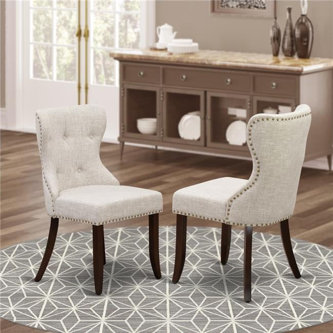 Sion Mahogany Wood Frame Chair with Doeskin Linen Fabric Seat with Nail ...