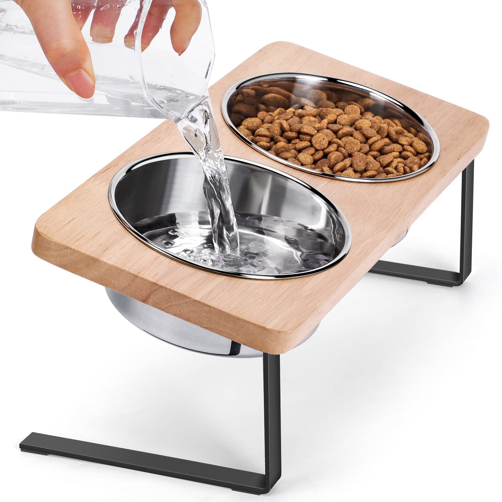 Siooko Elevated Cat FEV6 Bowls, 15° Tilted Raised Cat Food Bowls Wood ...