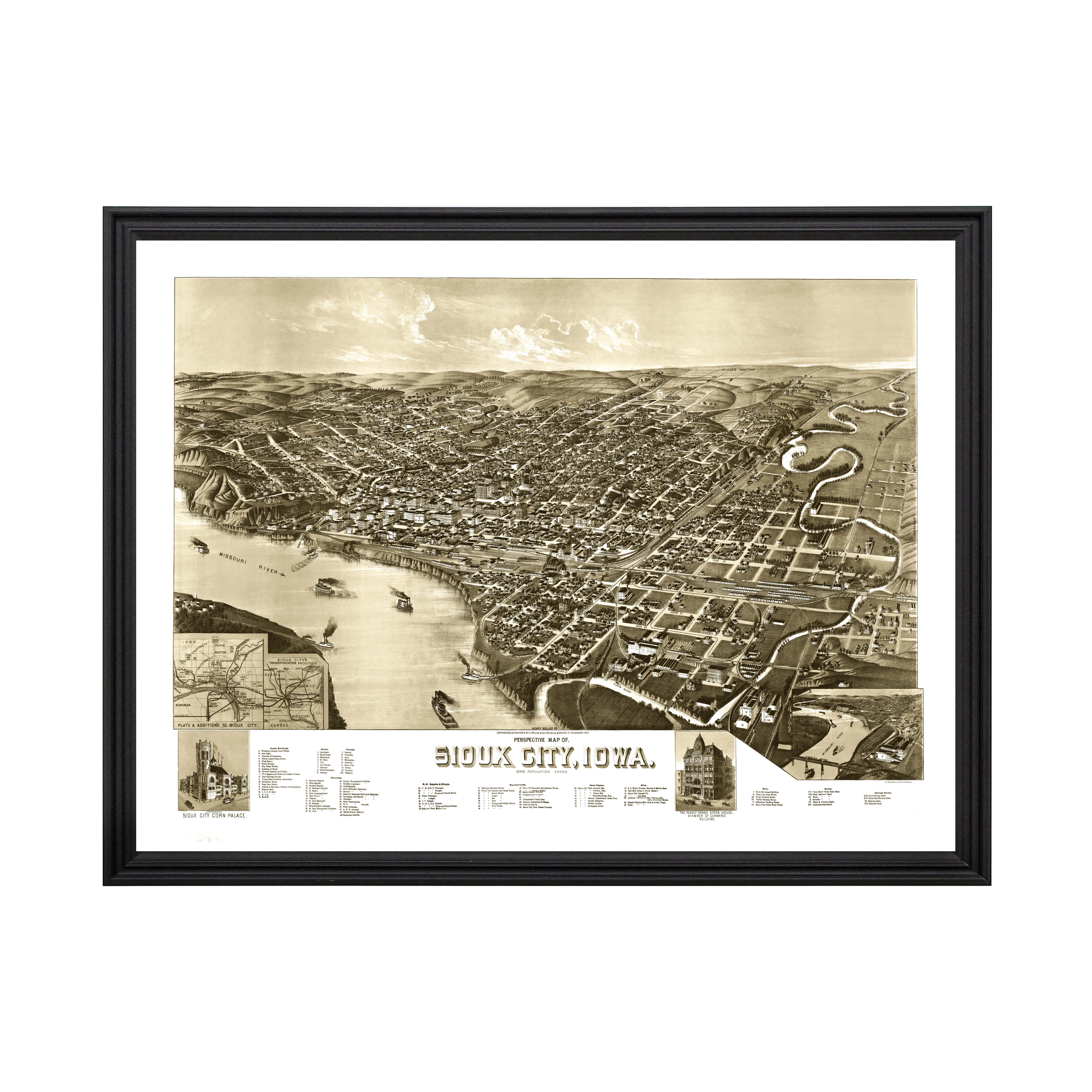 Sioux City Art, 1888 Vintage Map of Sioux City Iowa, IA History Wall ...