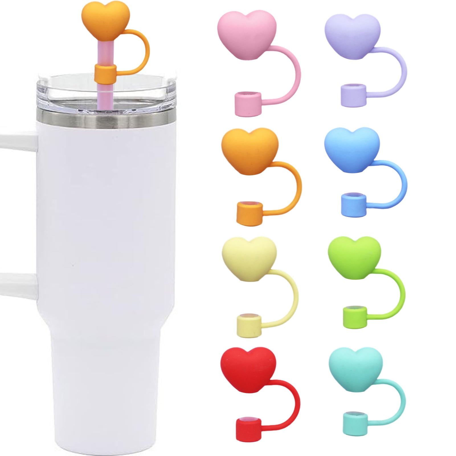 Sioweci 1/8Pcs 9-10MM Love Heart Straw Cover Food Grade Silicone ...