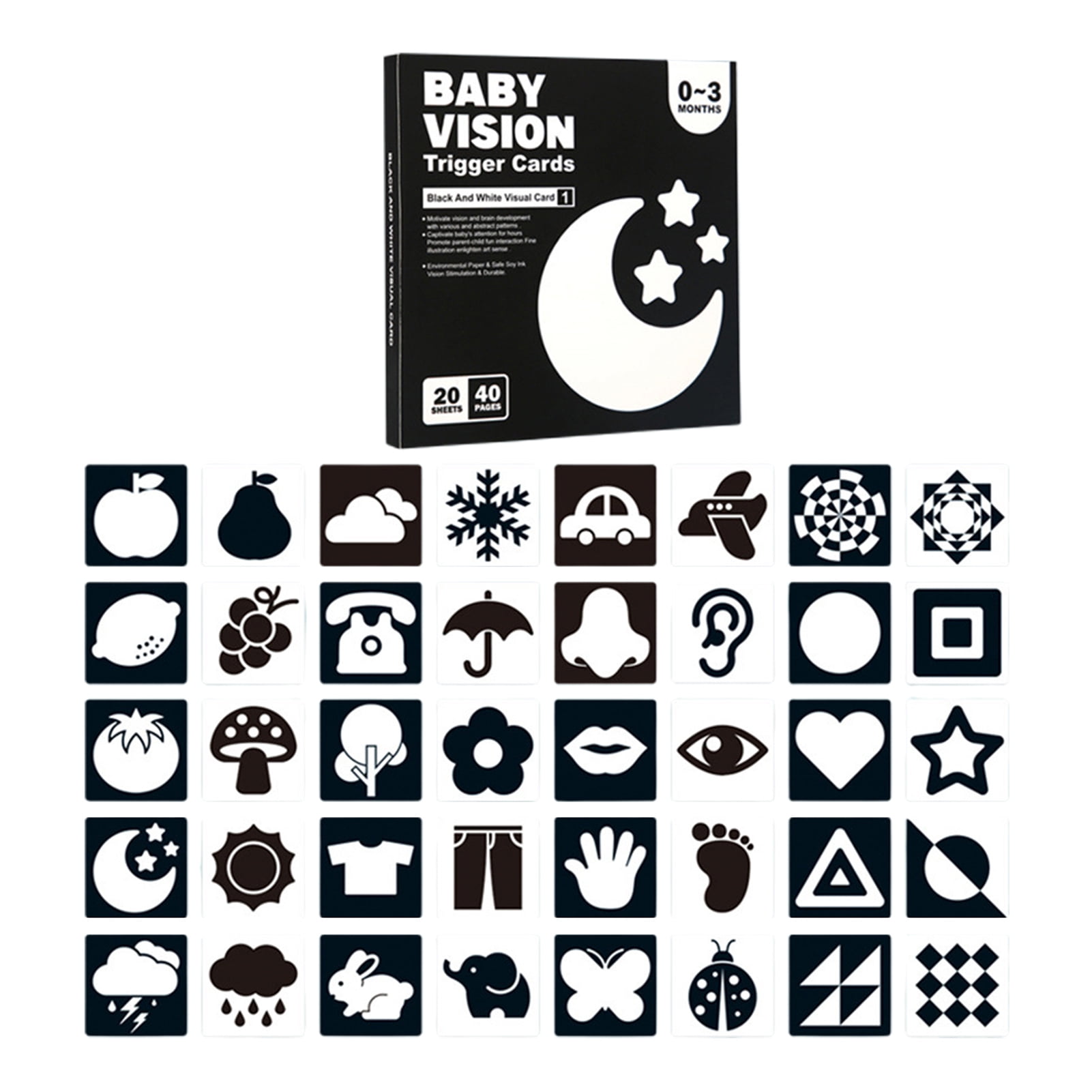 Sioweci 1 Box Baby Black White Cards Infants High Contrast Flash Card 0 ...