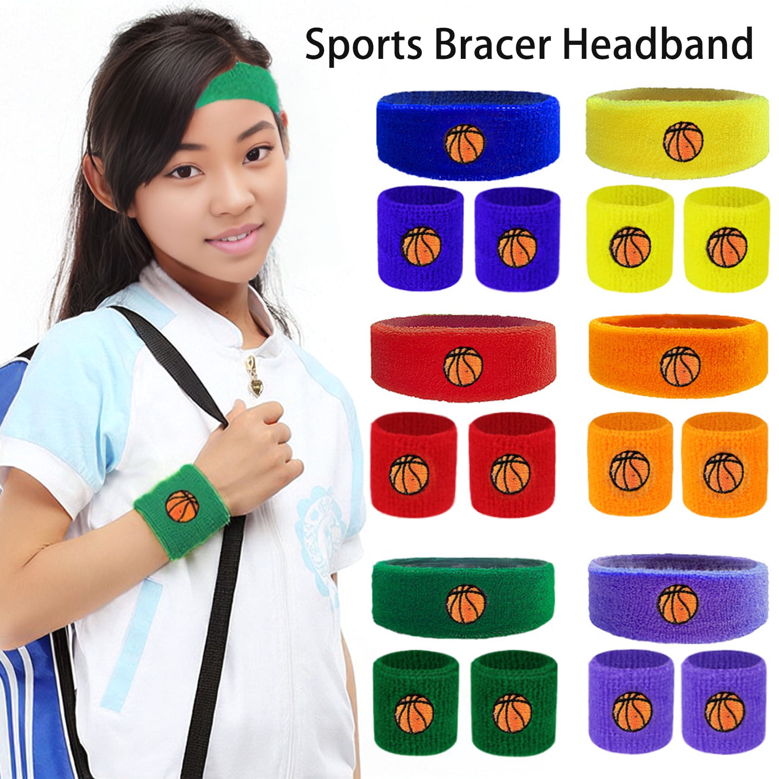Sioweci 1 Set Kids Sports Headband Wristband Ball Embroidery Stretch ...