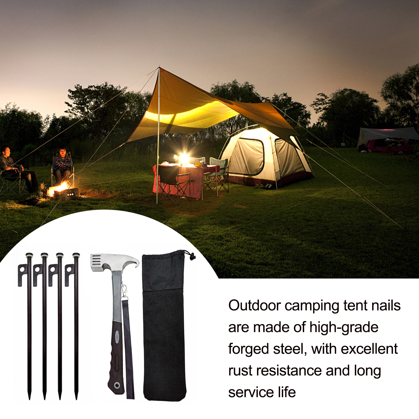 Sioweci 1 Set Tent Stake Kit with Hammer Storage Bag Glow-in-the-dark ...