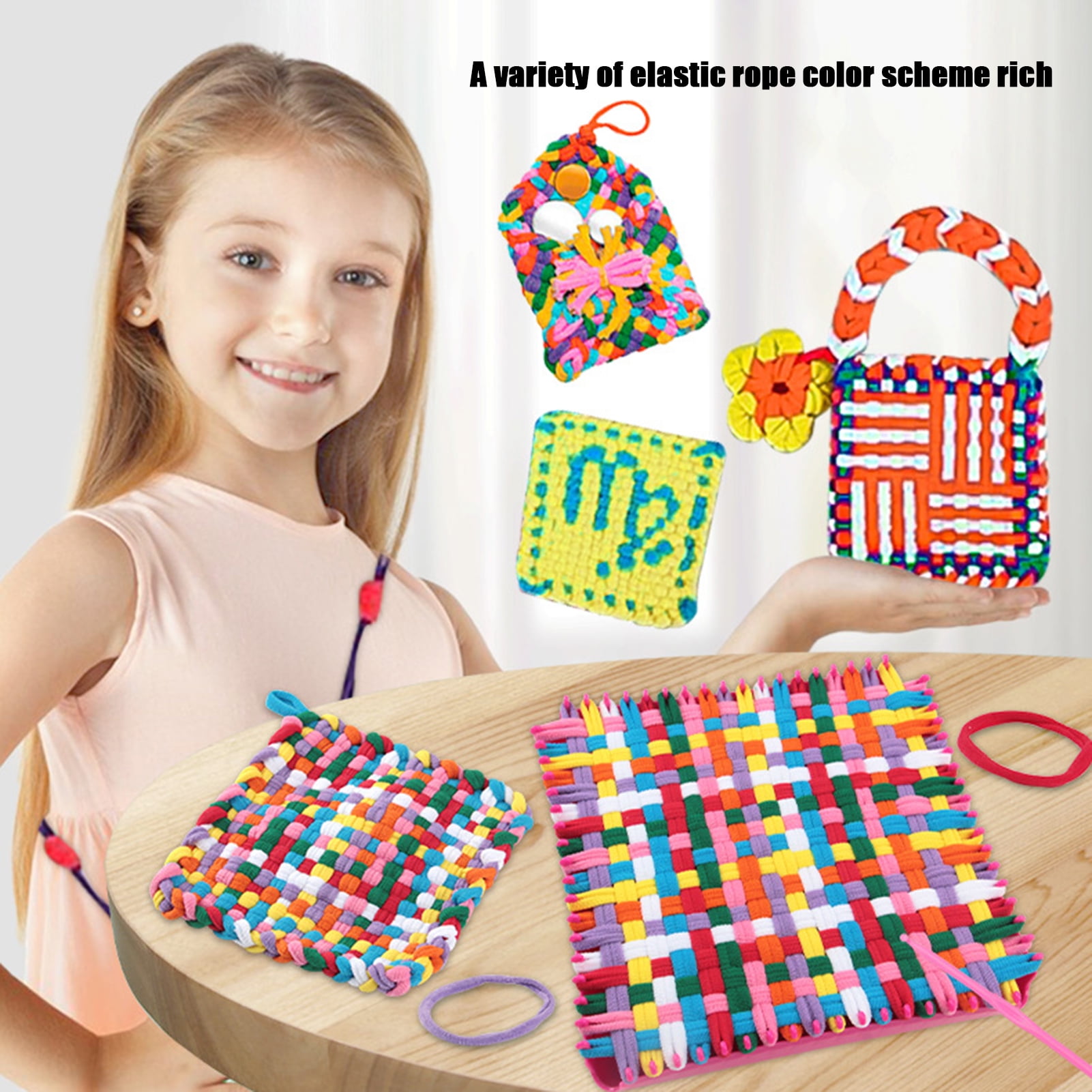 Sioweci 1 Set Weaving Loom Kit with Rainbow Color Loop Crochet Hook Beginner DIY Arts Crafts ...