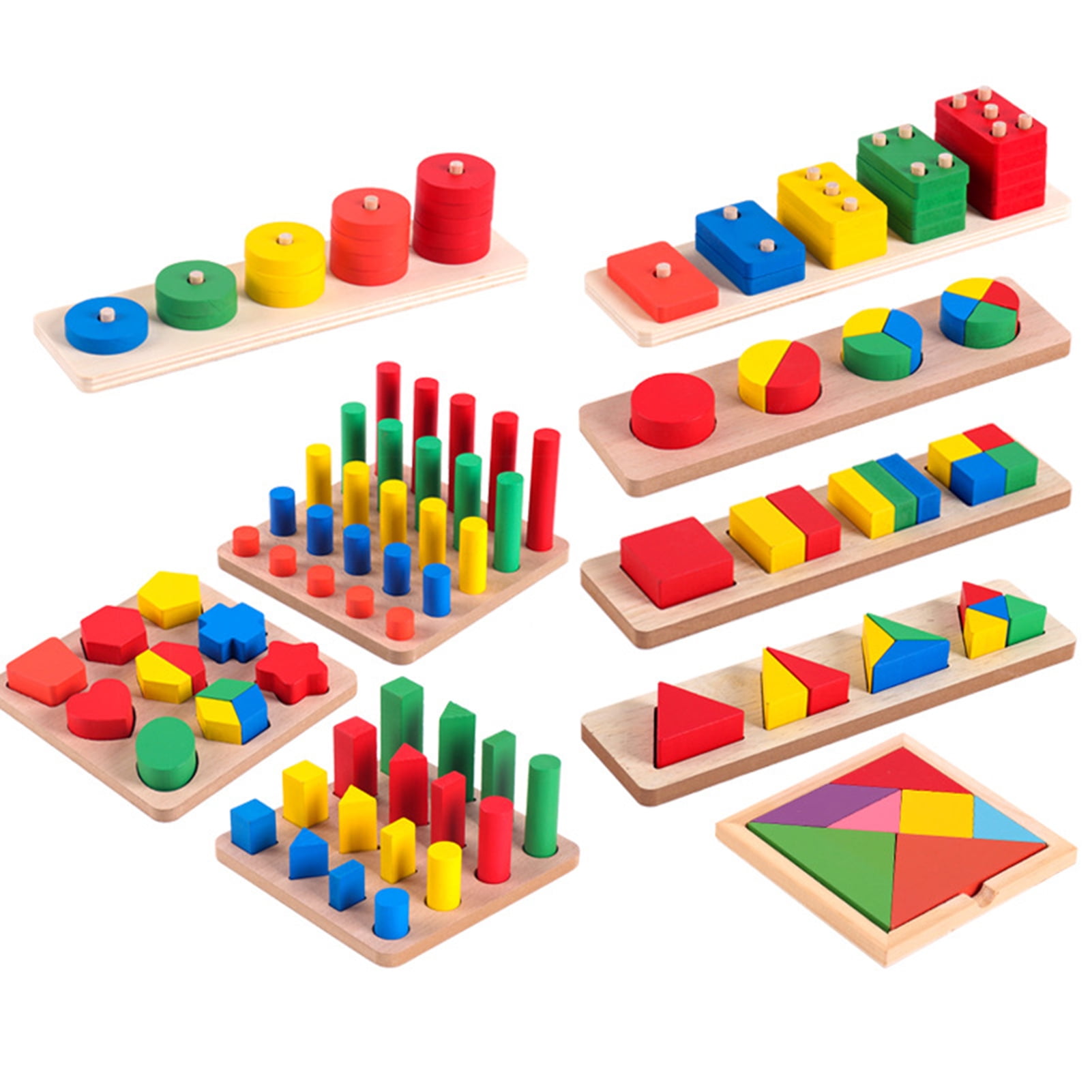 Sioweci 1 Set Wooden Block Toy Coordinate Focus Wooden Tangram Circular ...