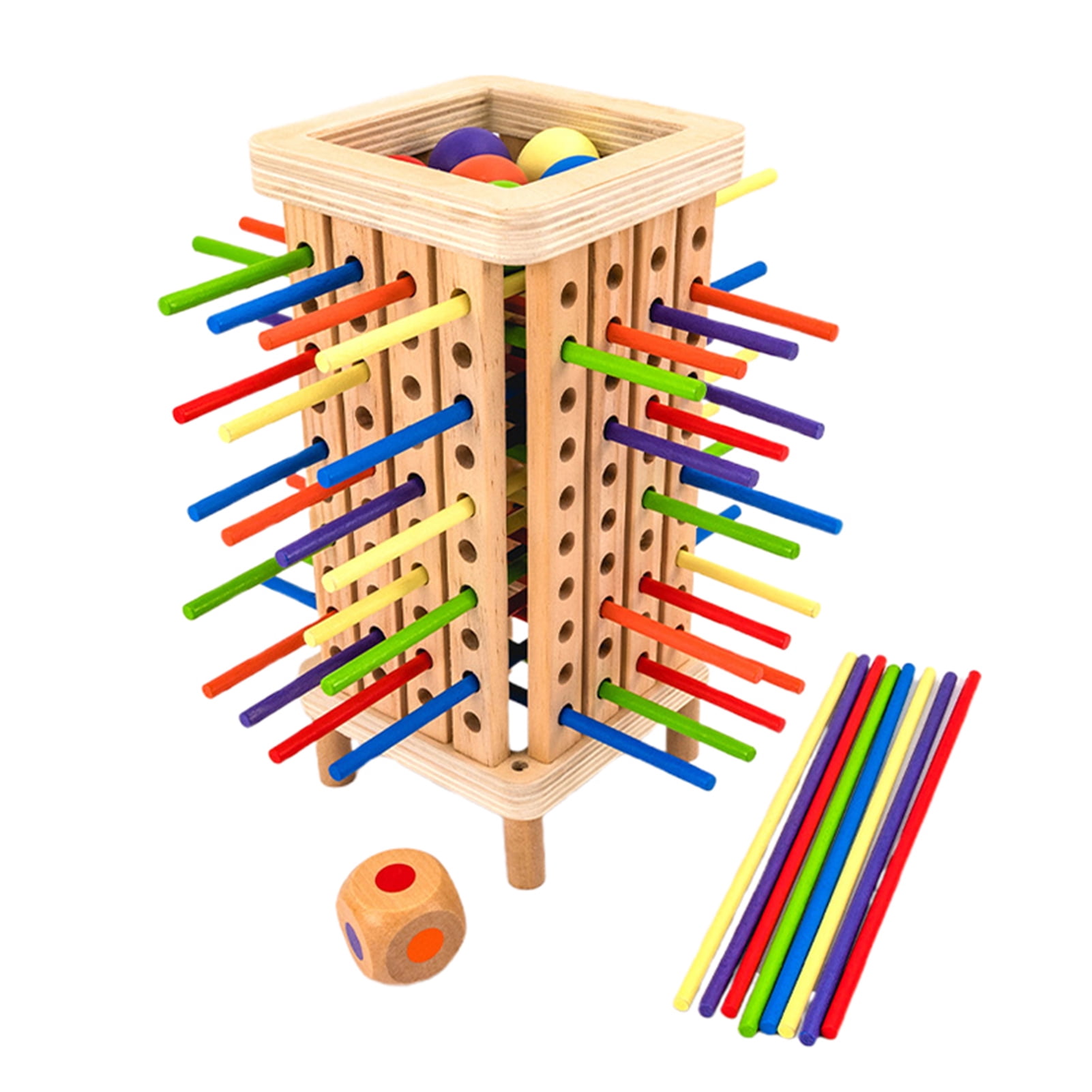 Sioweci 1 Set Wooden Stick Tower Dice Game with 42 Sticks 6 Balls Fine ...
