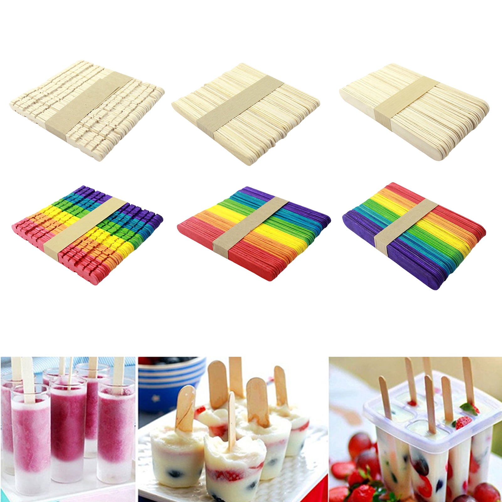Sioweci 100Pcs Ice Cream Sticks Popsicle Sticks Round Edge Design ...