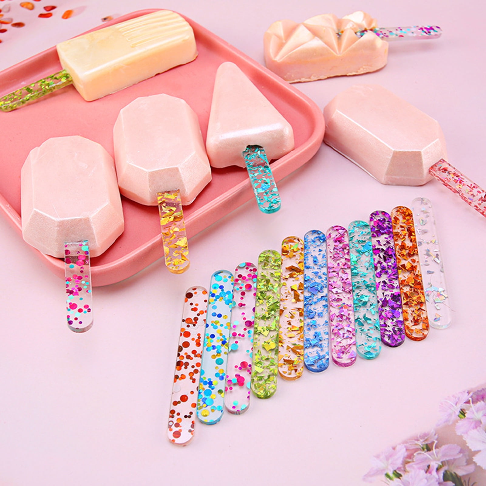 Sioweci 10Pcs Acrylic Popsicle Sticks Reusable Ice Pop Mold Sticks Safe ...
