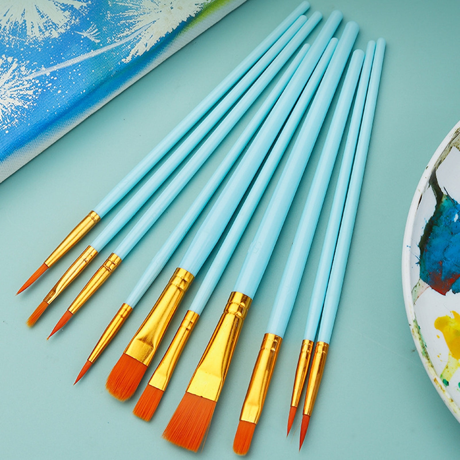 Sioweci 10Pcs Artist Paint Brushes with Long Handle Soft Bristles ...