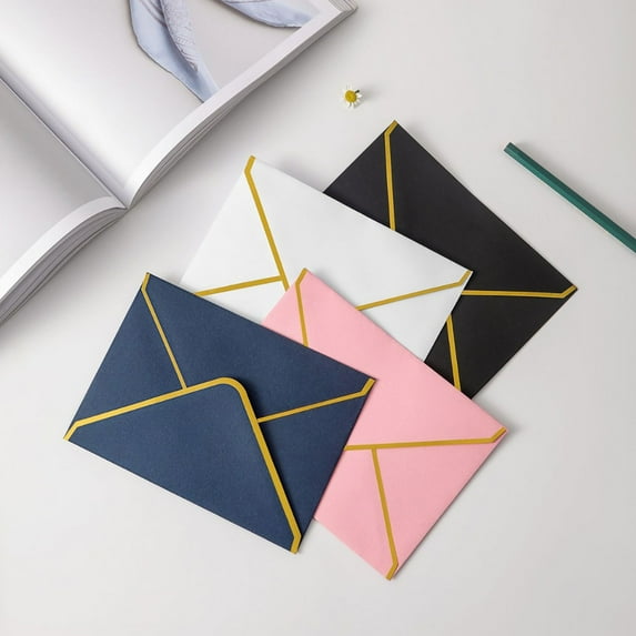 Sioweci 10Pcs Hot Stamping Envelope Golden Border Blanks V-Flap Design ...