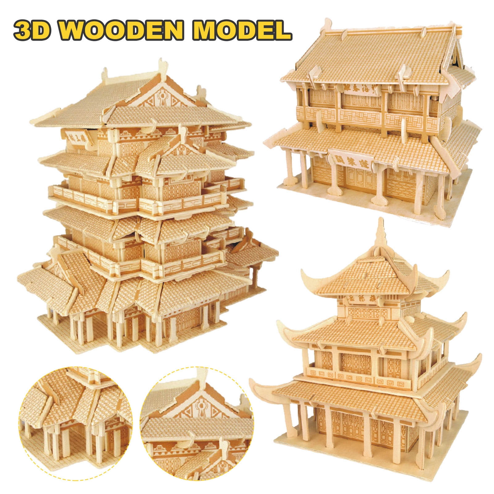 Sioweci 117Pcs/Set 3D Puzzle Building Model Kit Wooden Chinese Architecture Crafts Penglai ...