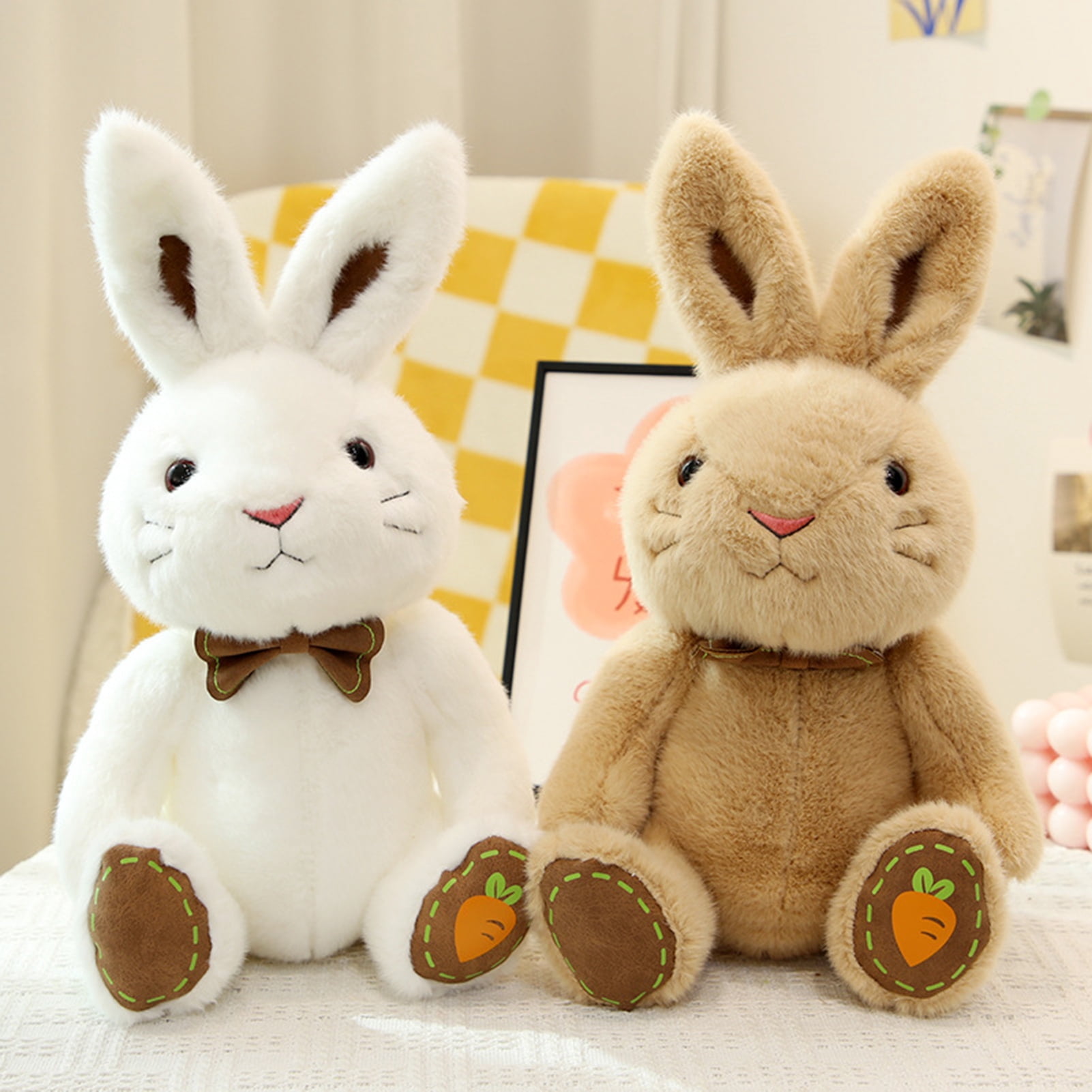 Sioweci 23cm Rabbit Plush Toy Lovely Bow Collar Long Ears Carrot Rabbit ...