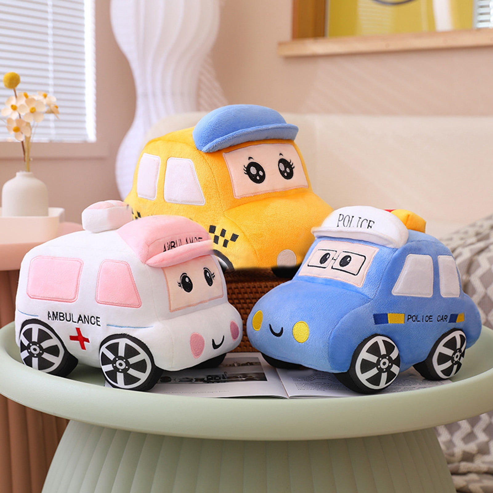 Sioweci 30cm Car Plush Toy Lovely Police-Car Taxi Ambulance Plushies ...
