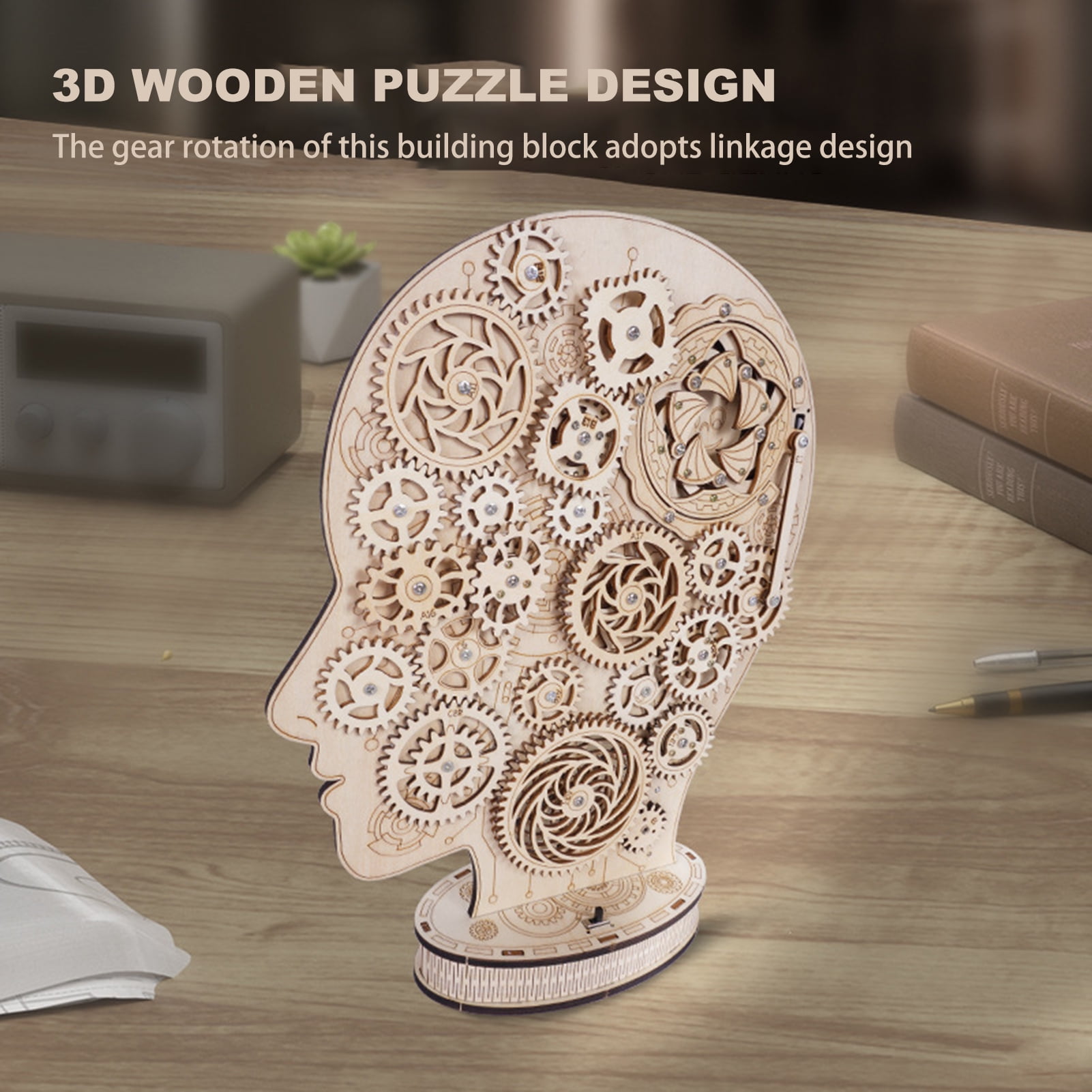 Sioweci 3D Wooden Puzzle with LED Light DIY Men Head Brainstorming ...