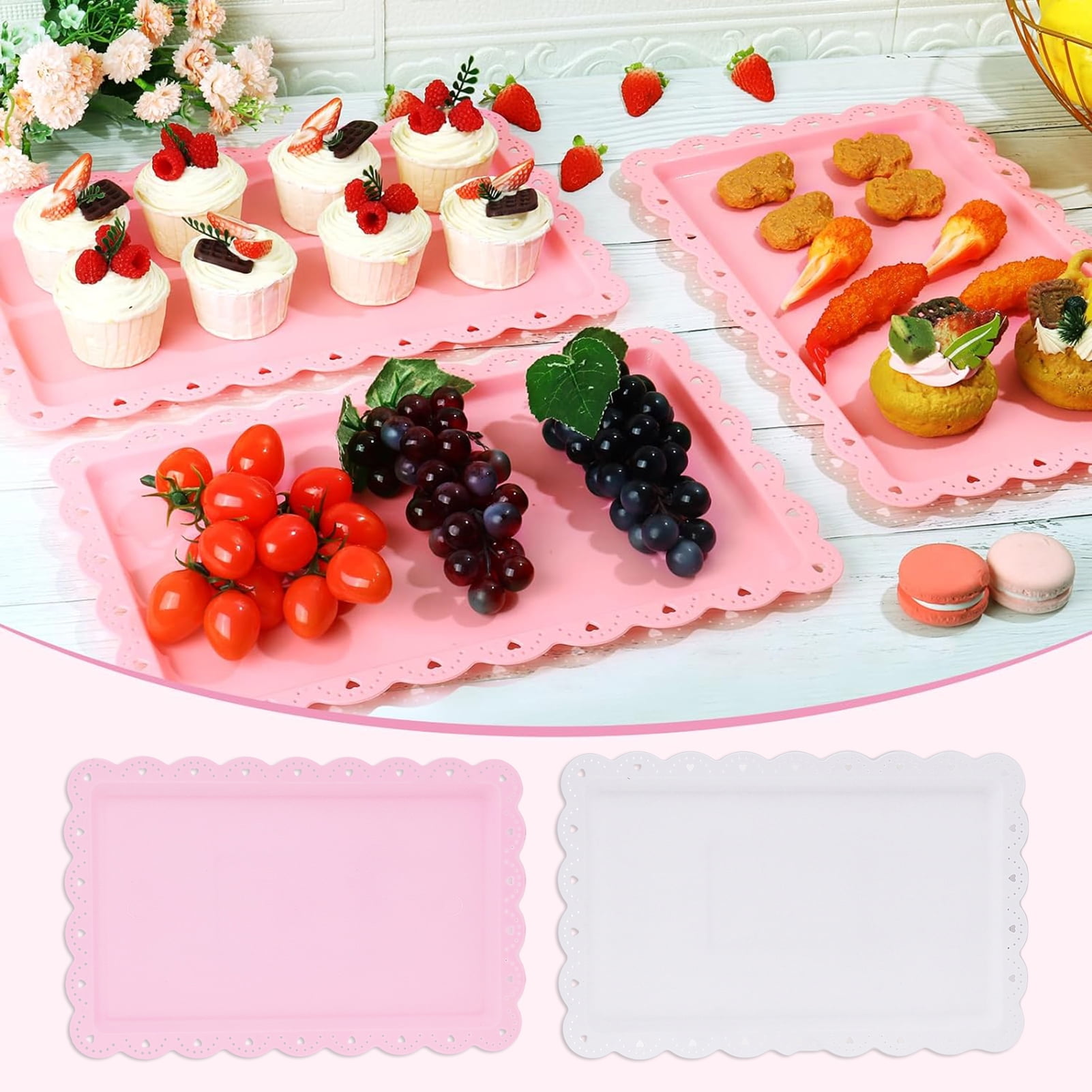Sioweci 3Pcs Serving Trays Large Rectangle Dessert Tray Plastic Sturdy ...