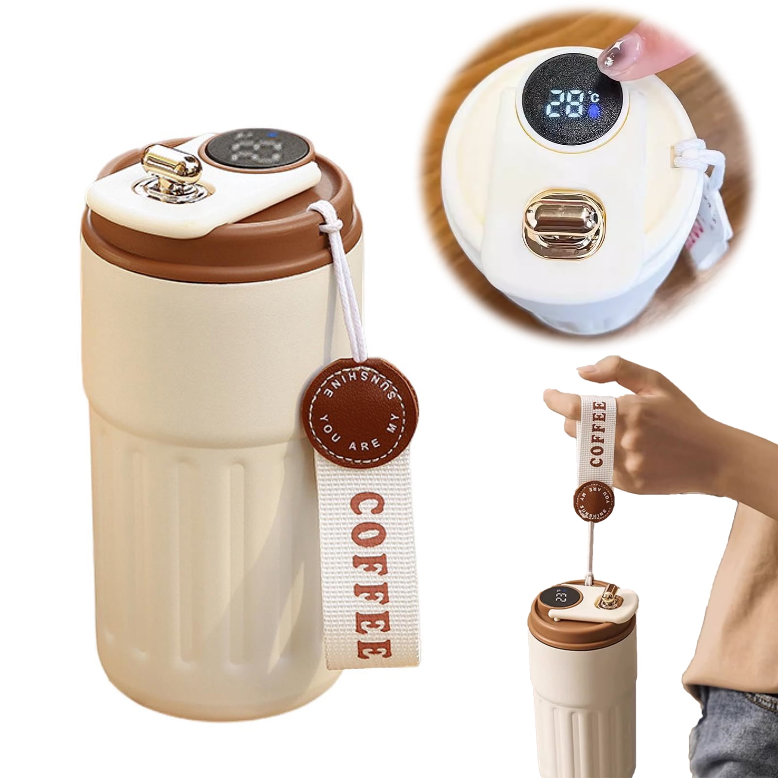 Sioweci 450ML Thermal Cup Smart Insulated Cup with Leak-Proof Lid And ...